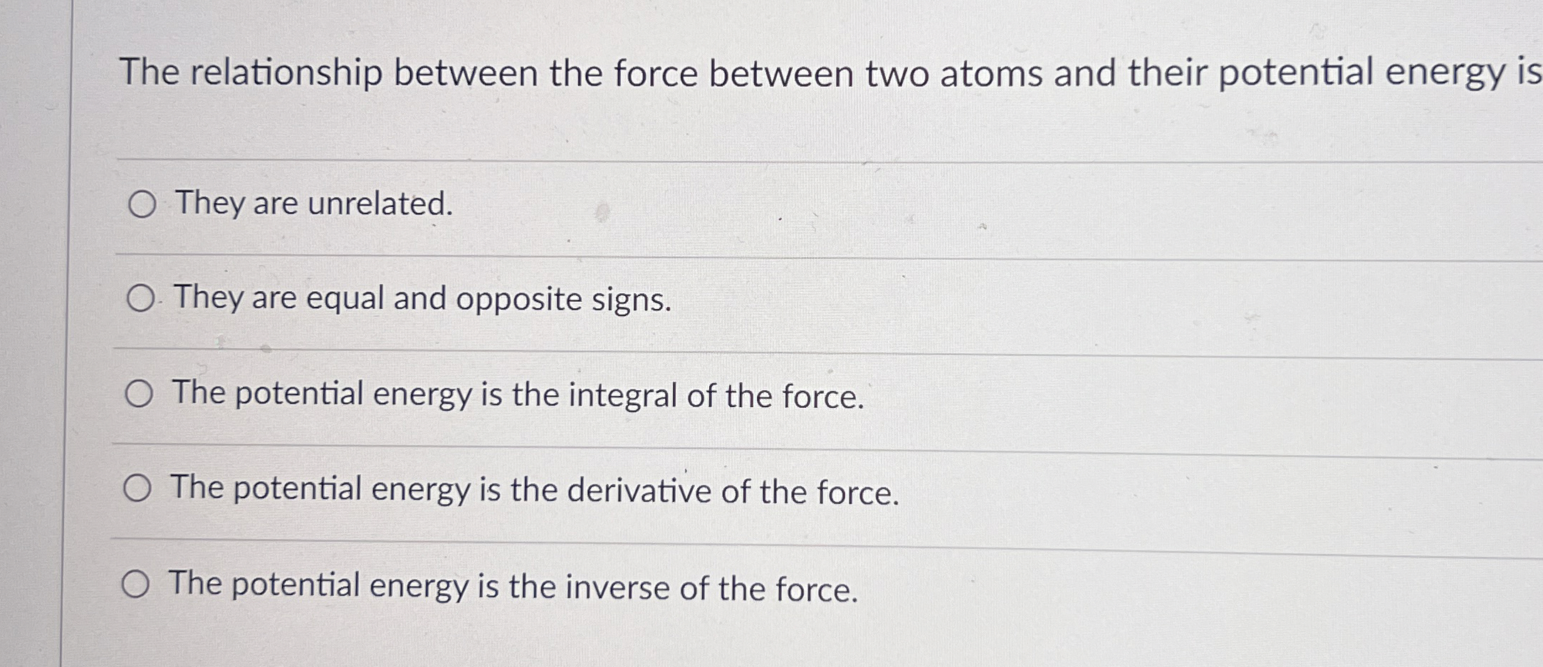 Solved The relationship between the force between two atoms | Chegg.com
