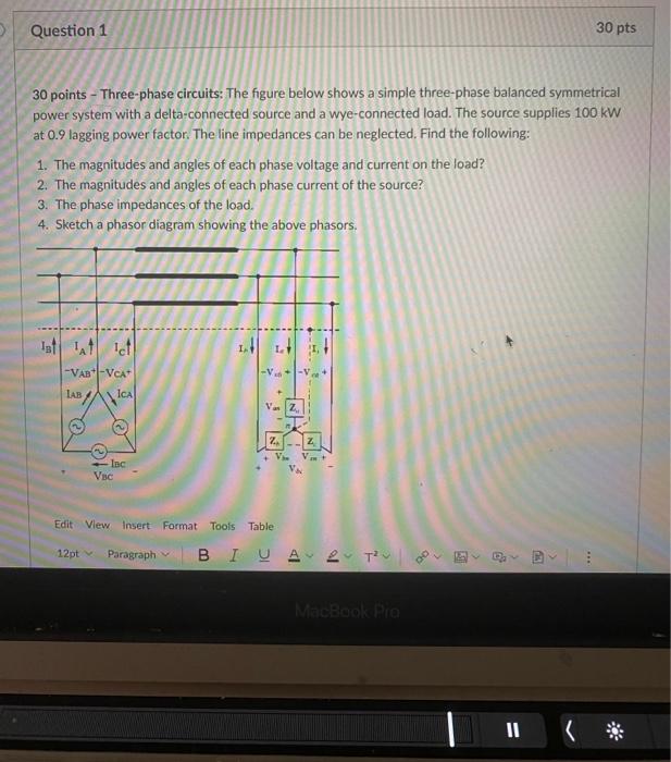 Solved Question 1 30 pts 30 points - Three-phase circuits: | Chegg.com Solved Question 1 30 pts 30 points - Three-phase circuits: | Chegg.com