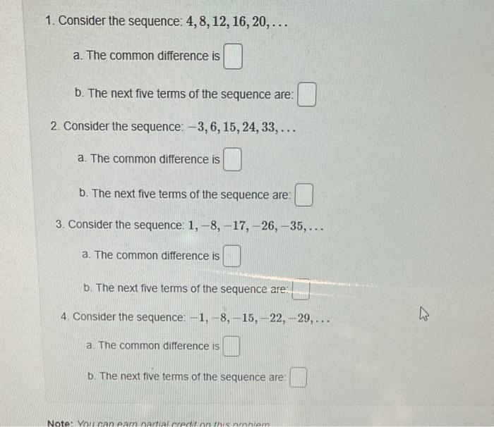 Solved 1. Consider the sequence: 4, 8, 12, 16, 20,... a. The | Chegg.com