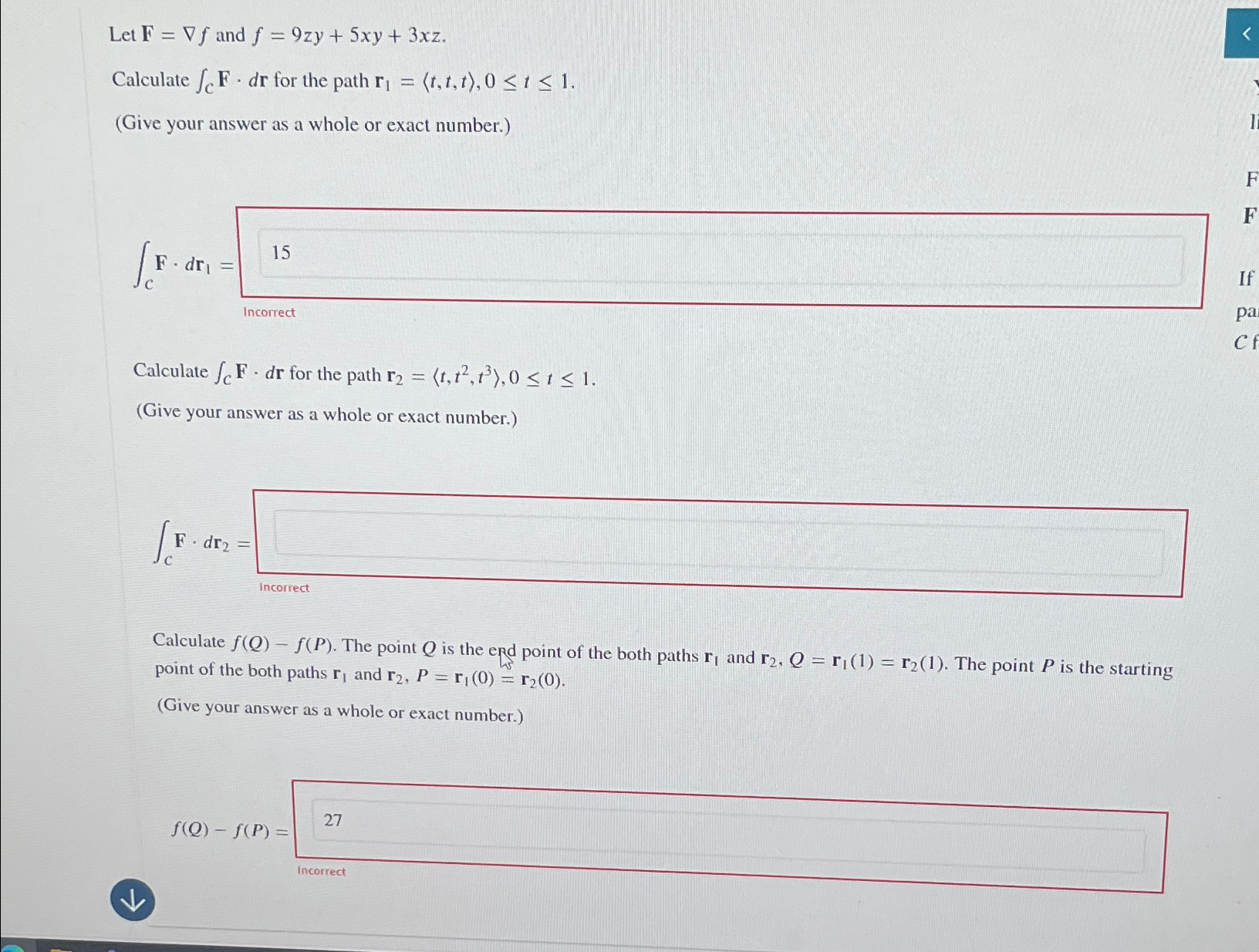 Solved Let F=gradf and f=9zy+5xy+3xz.Calculate ∫C﻿F*dr ﻿for | Chegg.com