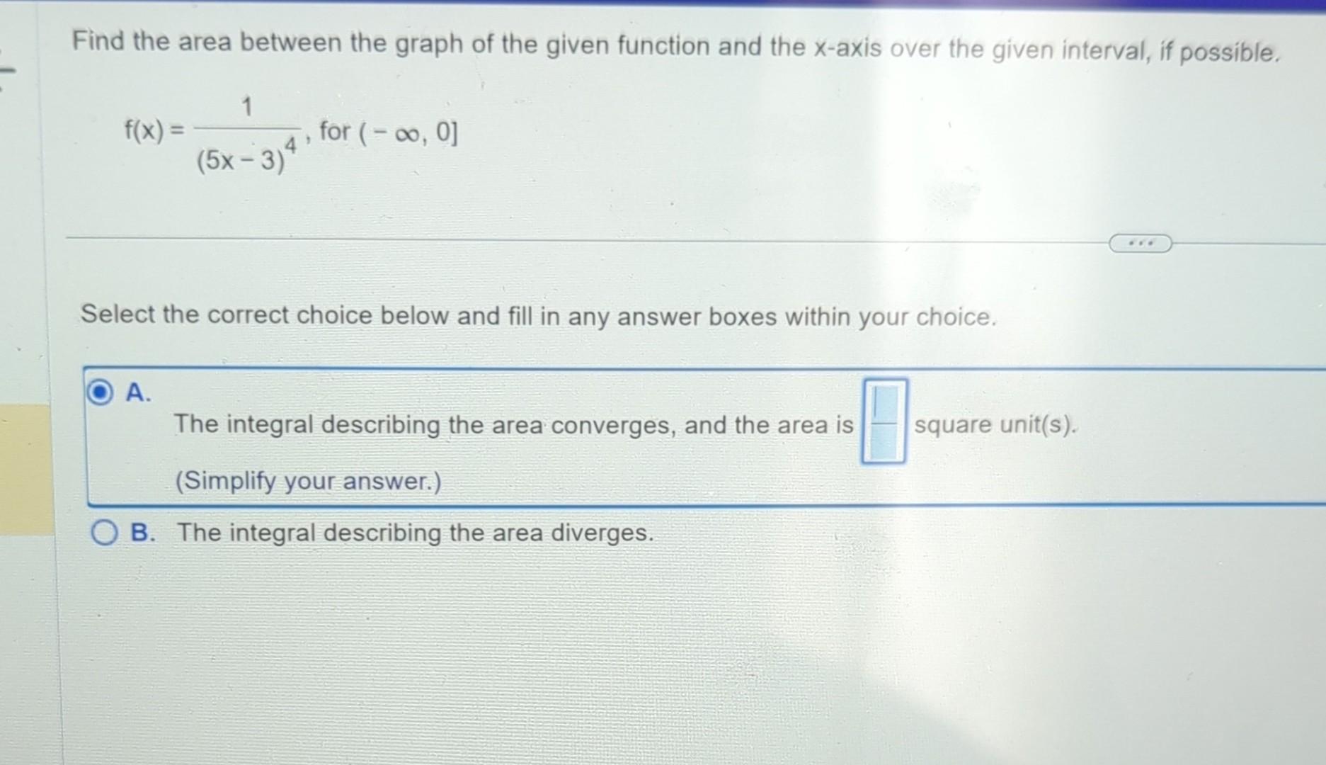 Solved Find the area between the graph of the given function | Chegg.com