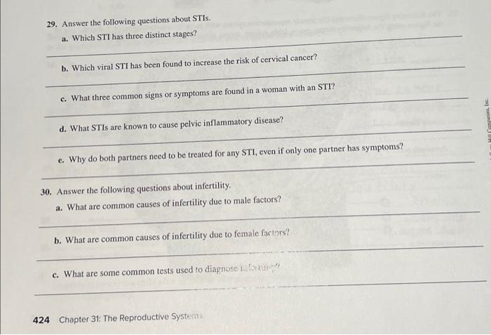 Solved 29. Answer the following questions about STIs. a. | Chegg.com