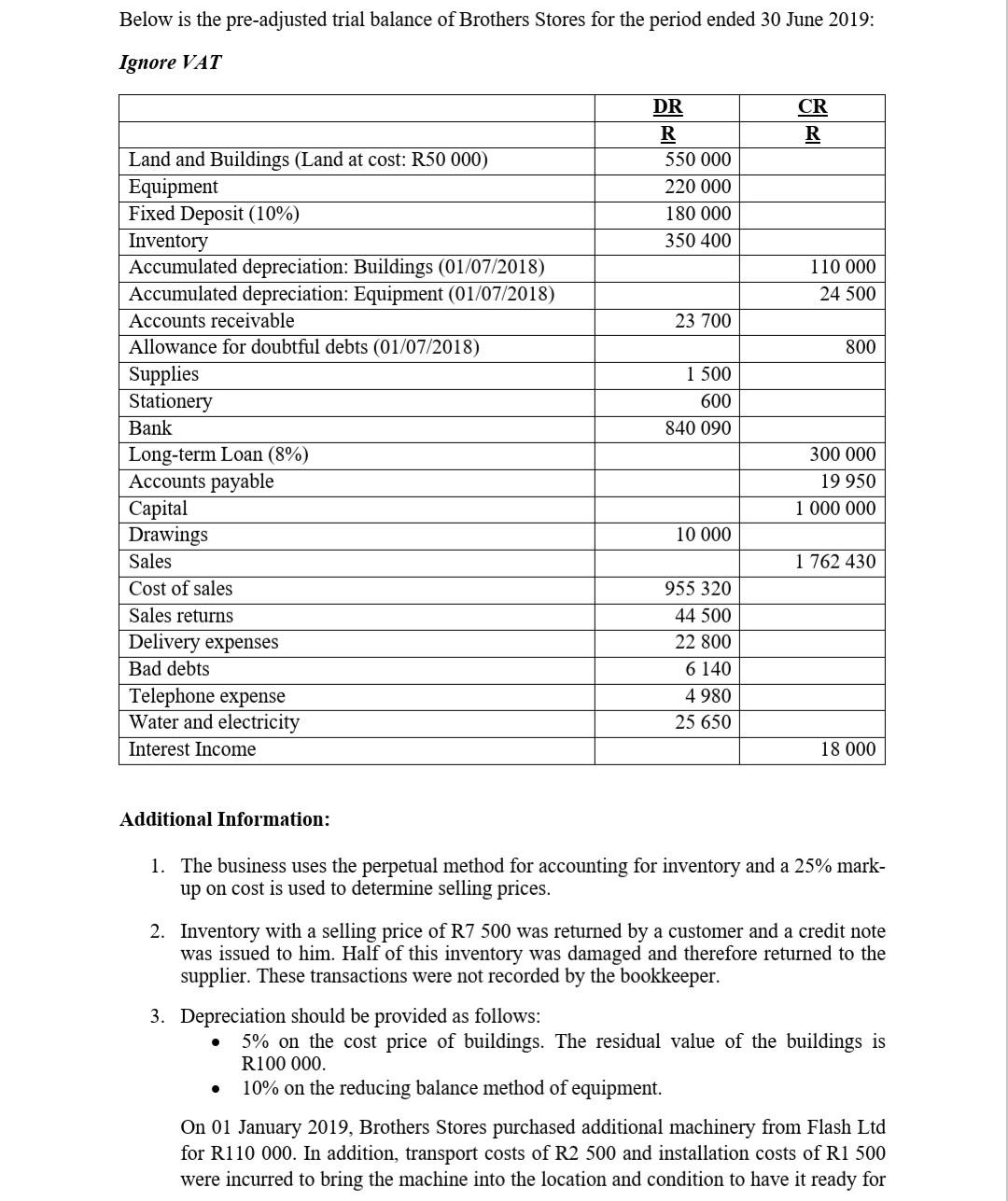 Solved Below is the pre-adjusted trial balance of Brothers | Chegg.com