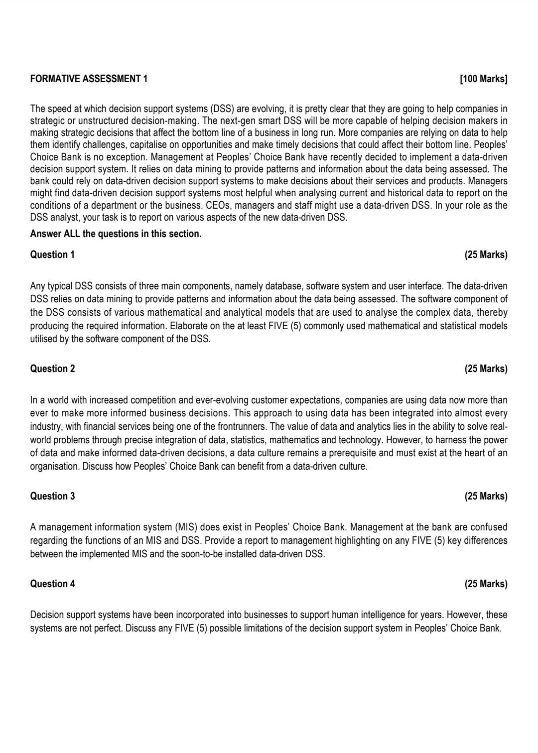 Solved FORMATIVE ASSESSMENT 1 [100 Marks] The speed at which | Chegg.com