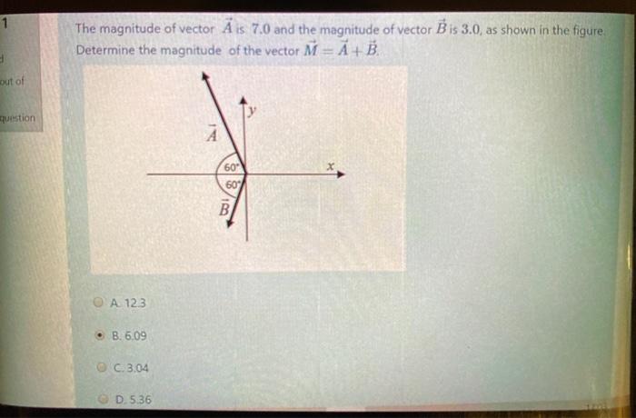 Solved 1 The magnitude of vector Ais 7.0 and the magnitude | Chegg.com