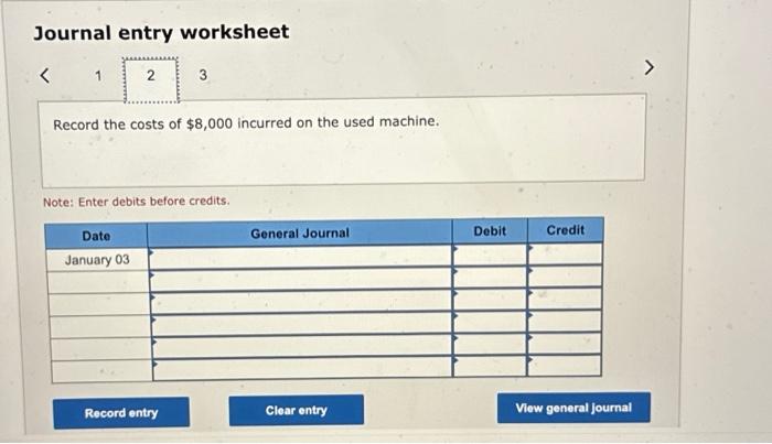 Solved Journal entry worksheet Record the purchase of a used | Chegg.com