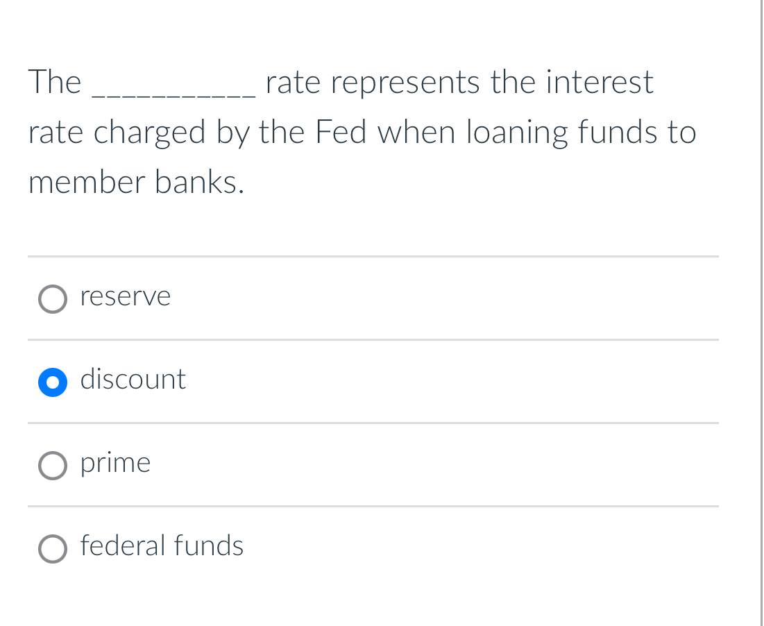 Solved The rate represents the interest rate charged by the | Chegg.com