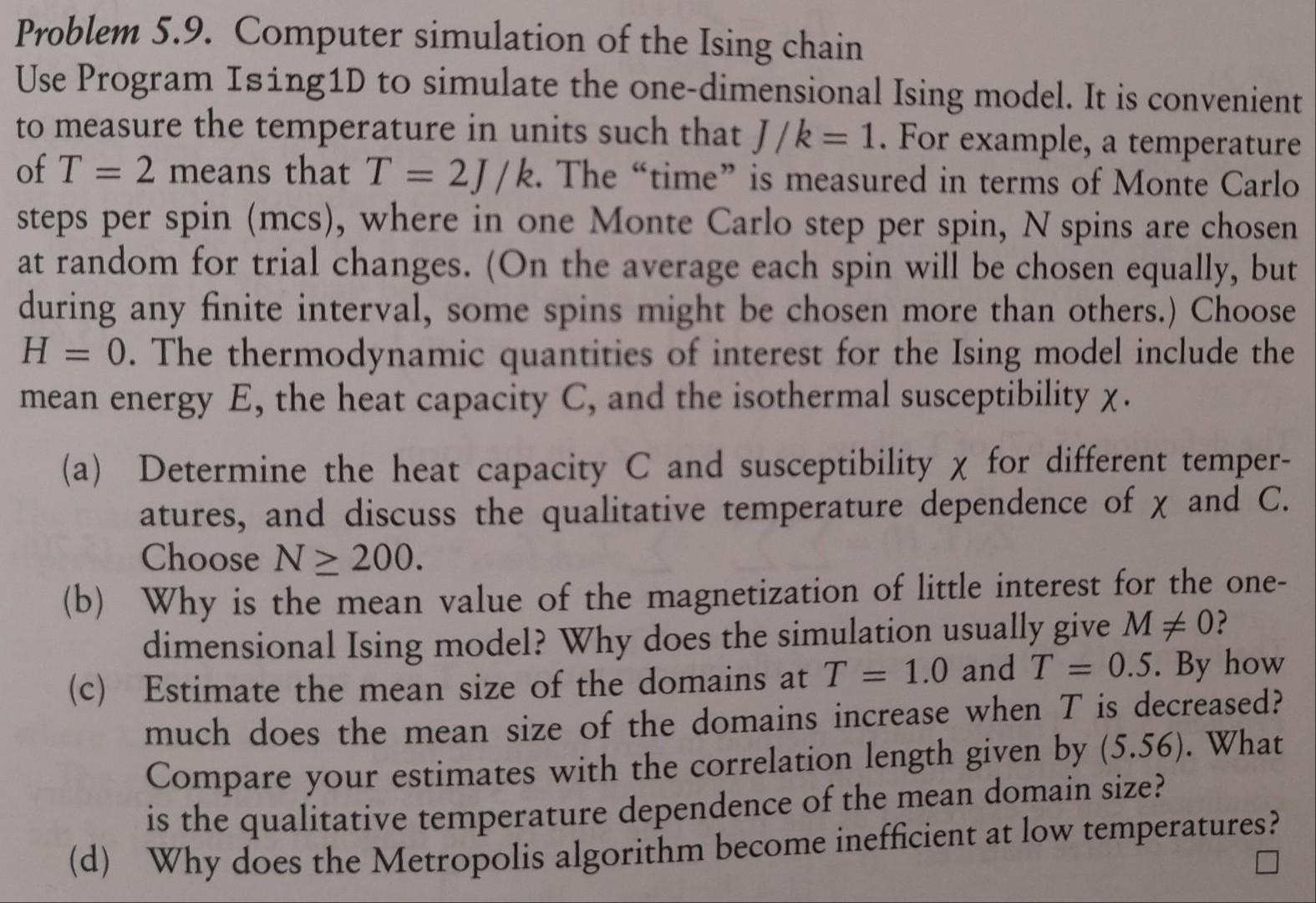 Solved Problem 5.9. Computer simulation of the Ising chain | Chegg.com