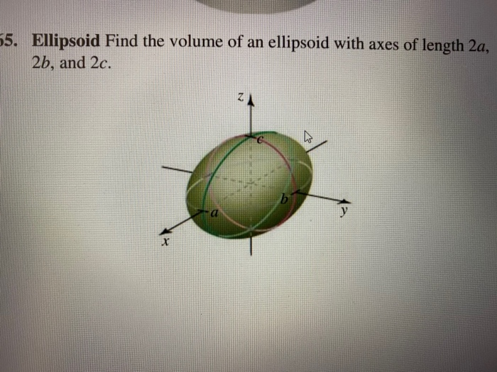 Solved 55. Ellipsoid Find the volume of an ellipsoid with | Chegg.com
