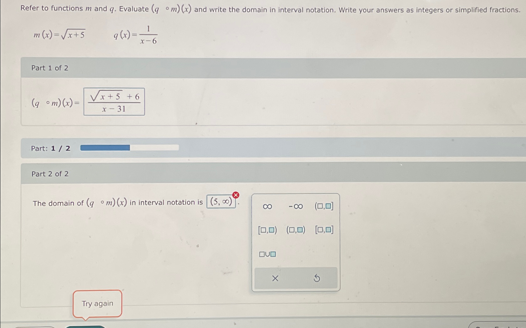Refer to functions m ﻿and q. ﻿Evaluate (q@m)(x) ﻿and | Chegg.com