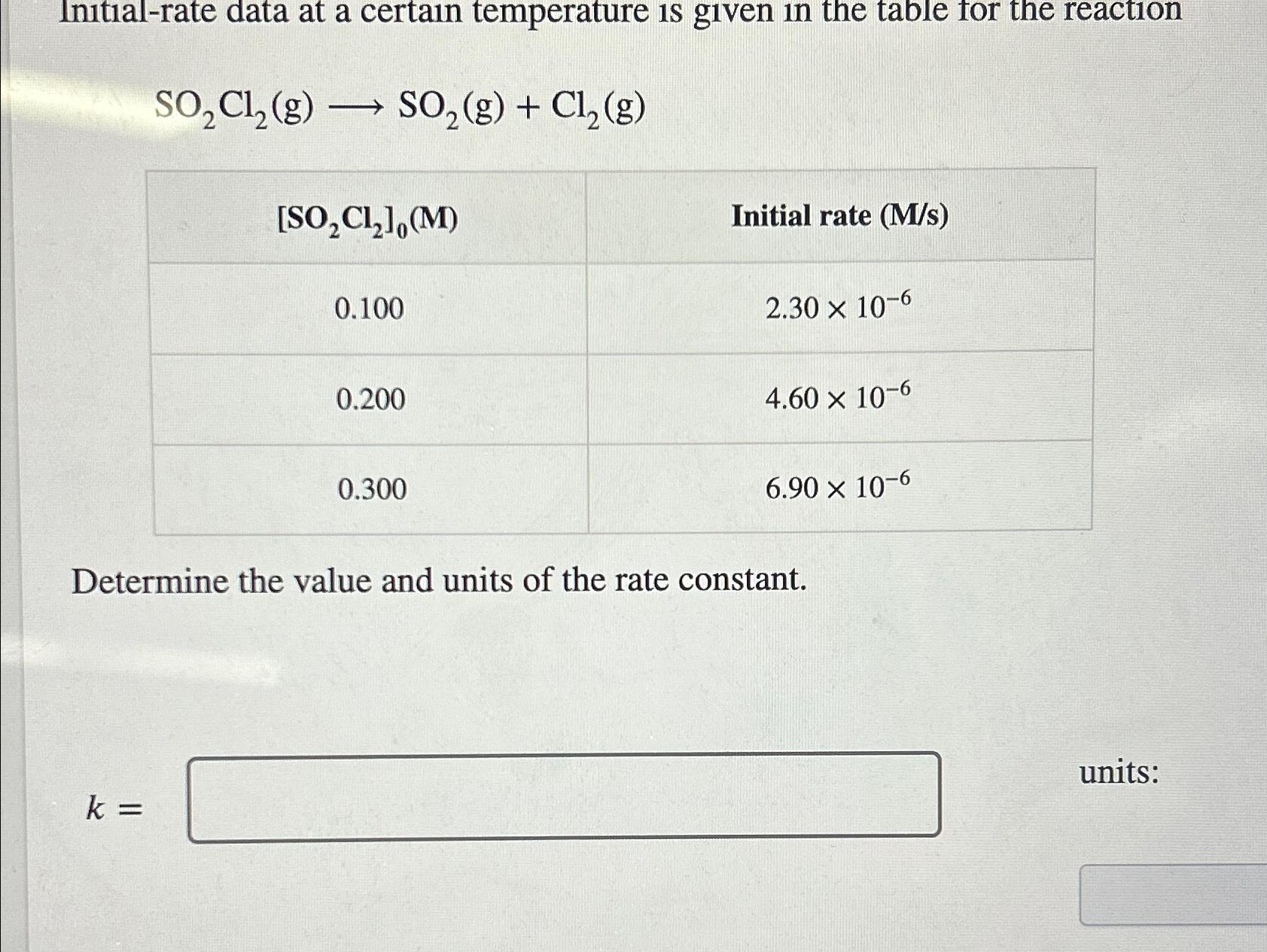 Solved Initial Rate Data At A Certain Temperature Is Given