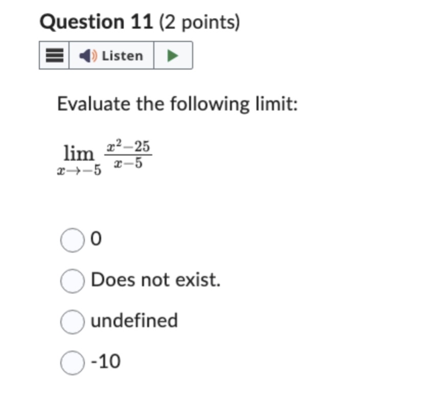 Solved Question 11 (2 ﻿points)Evaluate the following | Chegg.com