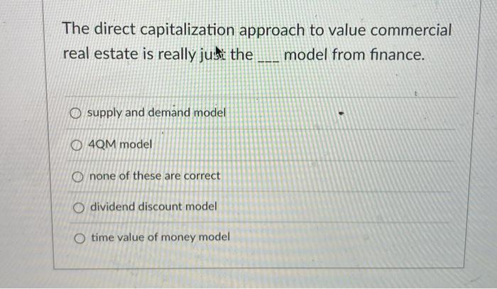 Solved The direct capitalization approach to value | Chegg.com
