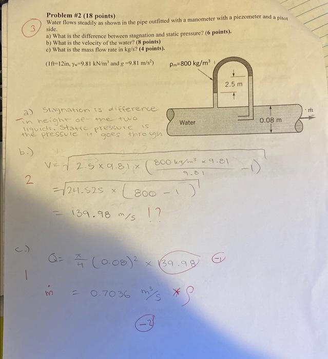 Solved Problem #2 (18 points) Water flows steadily as shown | Chegg.com