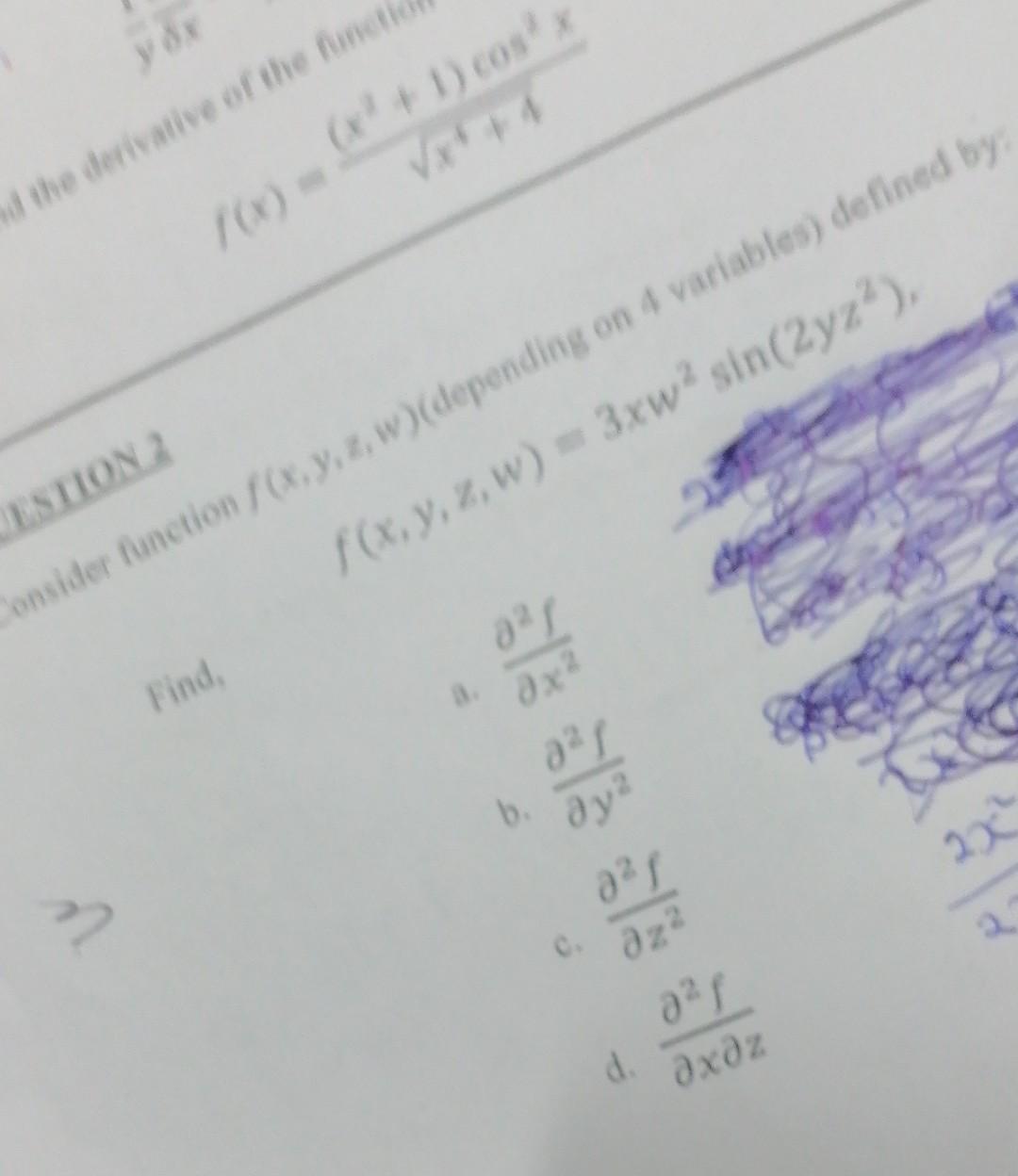 Solved find. ? b. ∂y2∂2f c. ∂z2∂2f d. ∂x∂z∂2f | Chegg.com