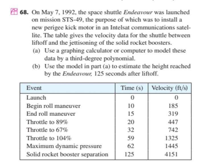 Solved 68. On May 7, 1992, the space shuttle Endeavour was | Chegg.com