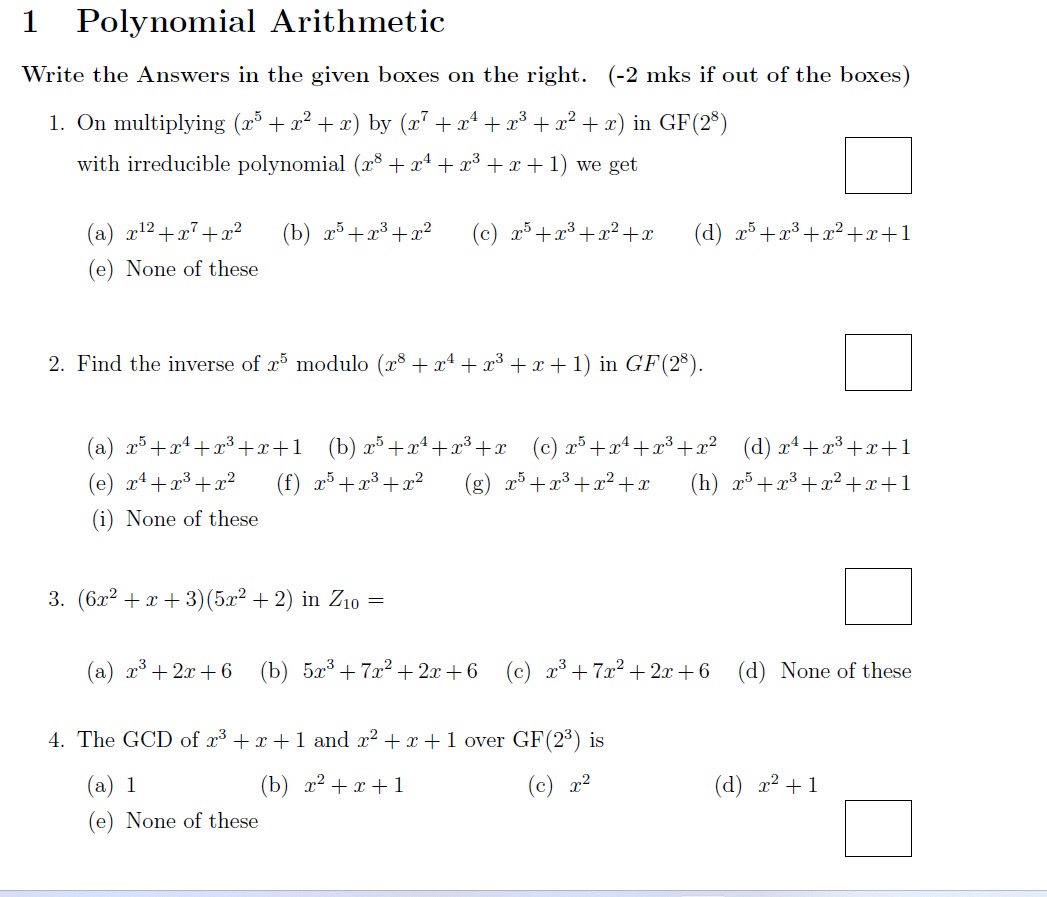 Solved 1 ﻿Polynomial ArithmeticWrite the Answers in the | Chegg.com