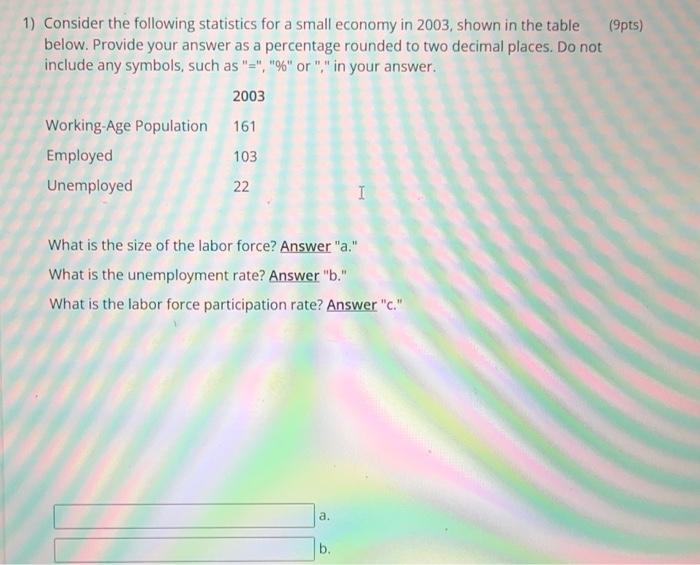Solved 1) Consider the following statistics for a small | Chegg.com