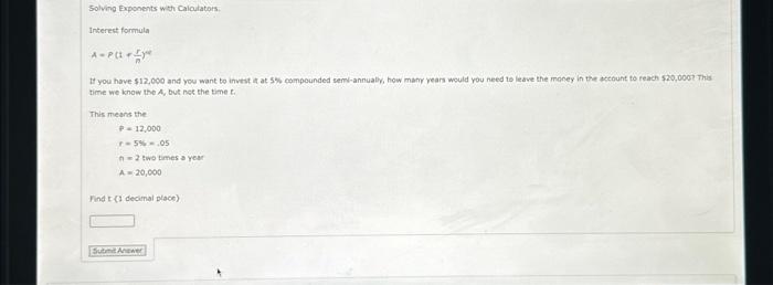 Solving Exponents with Calculators Interest formula | Chegg.com