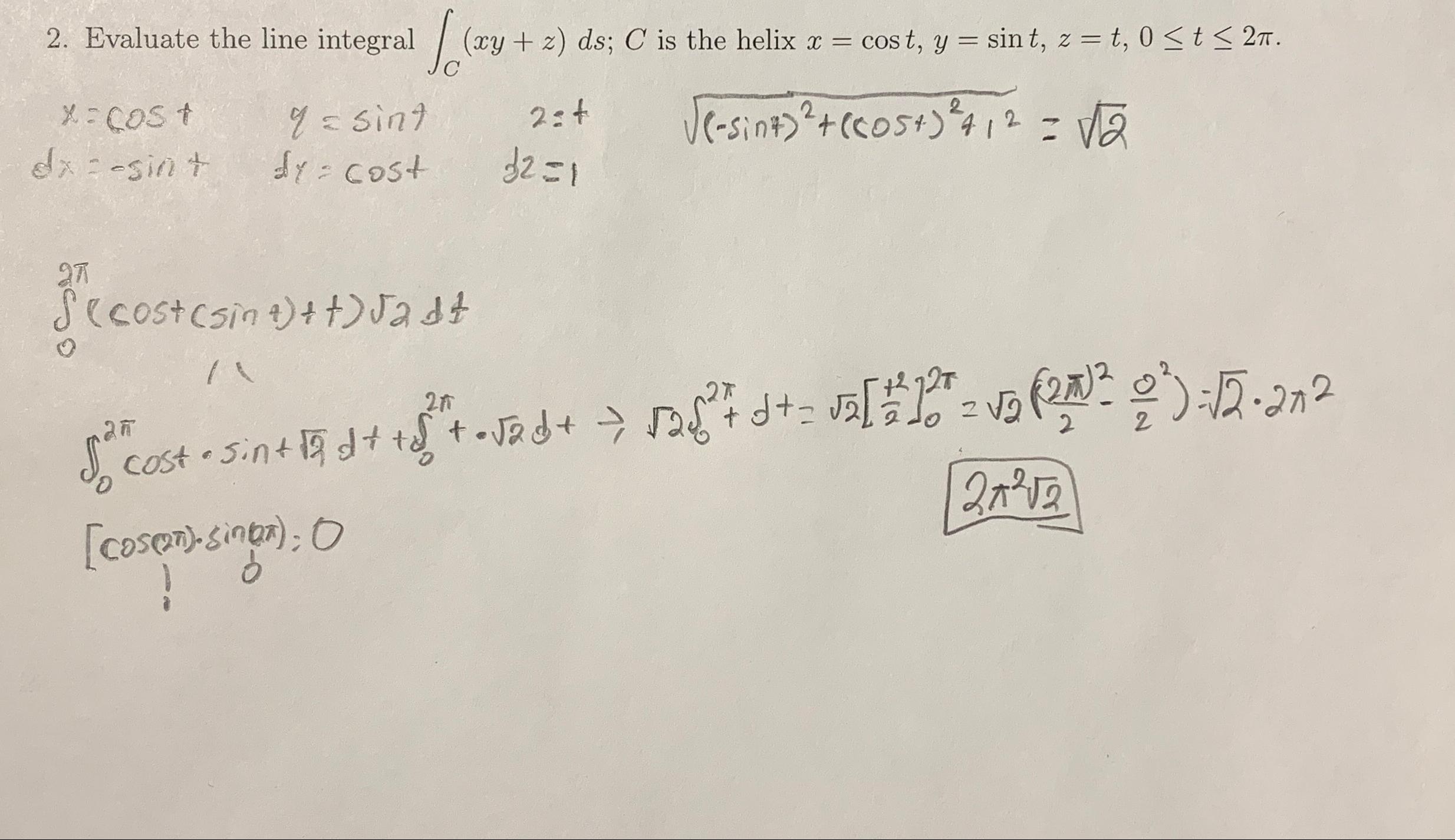 Solved Evaluate the line integral ∫C﻿(xy+z)ds;C ﻿is the | Chegg.com