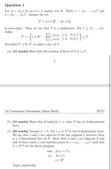 Question 1 Let A=(aij) be an m×n matrix over R. Write | Chegg.com