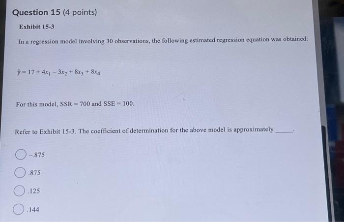 Solved Exhibit 15-3 In a regression model involving 30 | Chegg.com Solved Exhibit 15-3 In a regression model involving 30 | Chegg.com