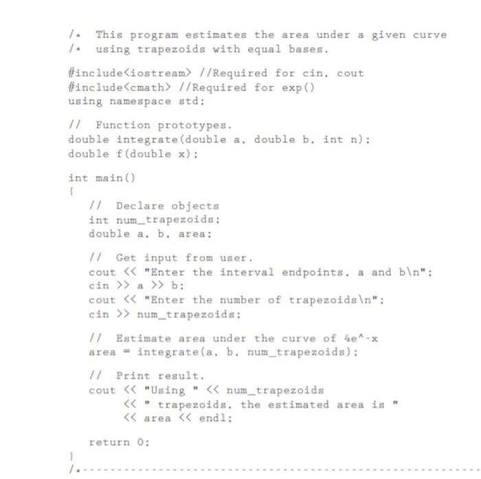 Solved copy this trapezoid c++ program and run it using ONLY | Chegg.com