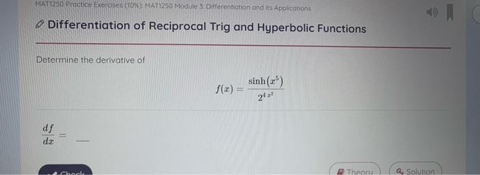 Solved Differentiation of Reciprocal Trig and Hyperbolic | Chegg.com
