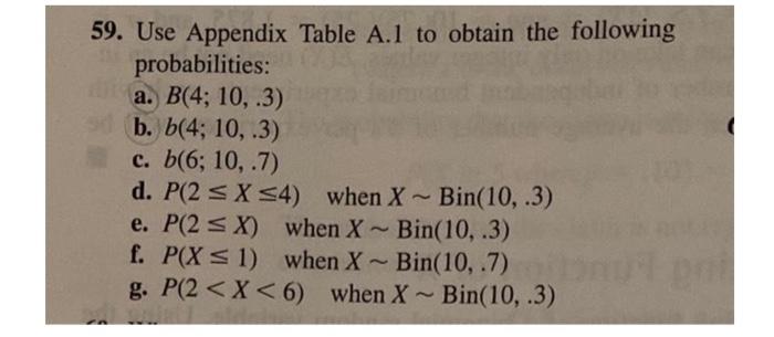 Solved 59. Use Appendix Table A.1 to obtain the following | Chegg.com
