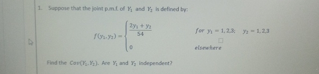 Solved Suppose that the joint p.m.f. ﻿of Y1 ﻿and Y2 ﻿is | Chegg.com