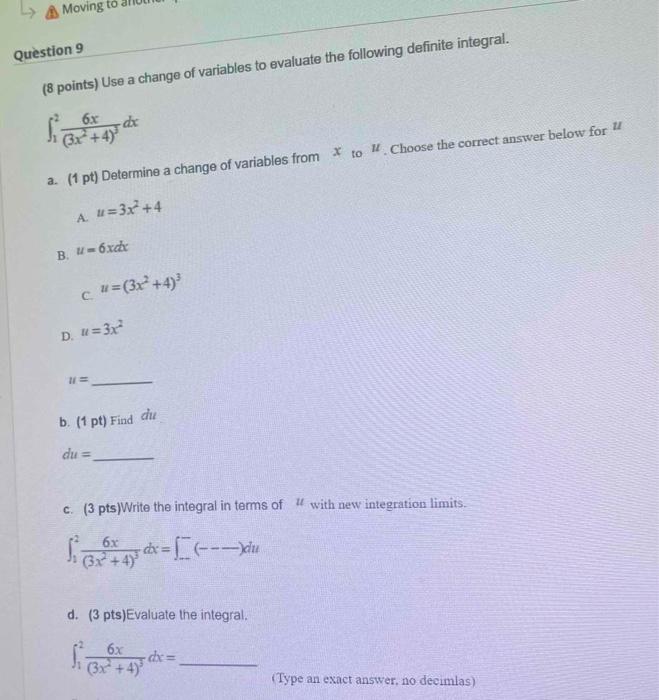 Solved Question 9 (8 points) Use a change of variables to | Chegg.com