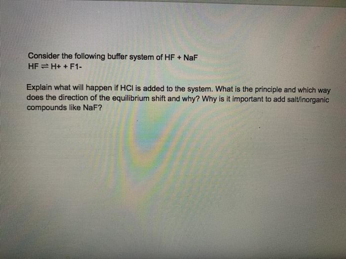 Solved Consider the following buffer system of HF + NaF HF = | Chegg.com