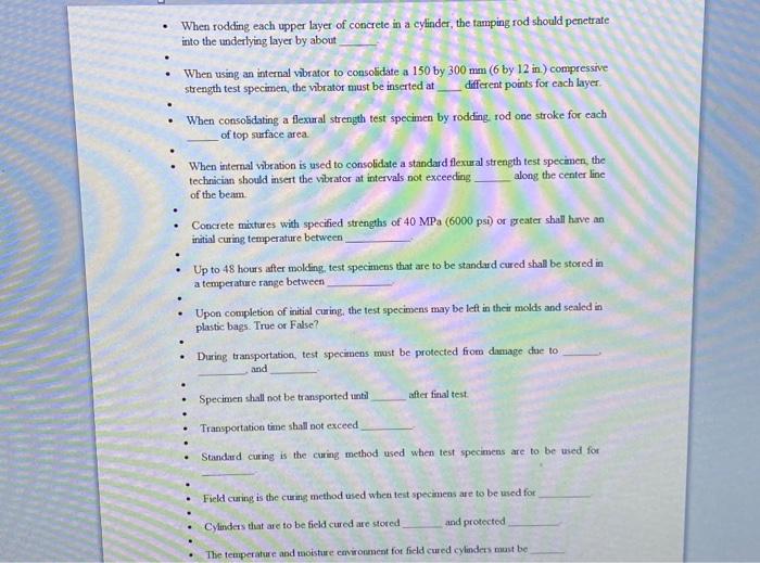 Solved - When rodding each upper layer of concrete in a | Chegg.com