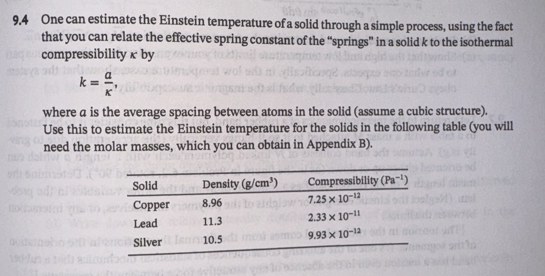 Solved 9.4 ﻿One can estimate the Einstein temperature of a | Chegg.com