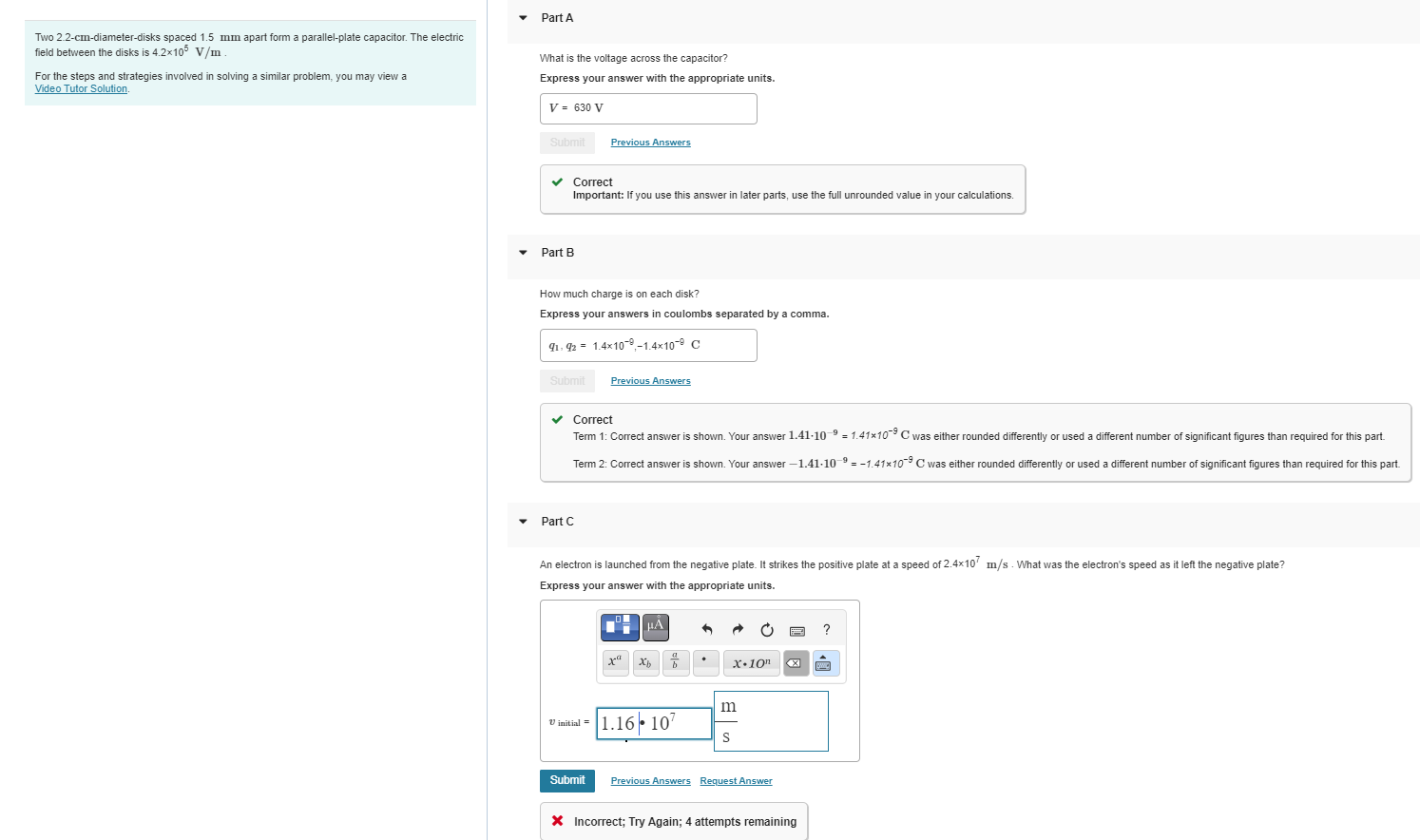 Please help me solve Part C. ﻿The answer is not 1.49 | Chegg.com