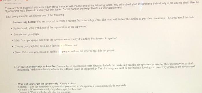 Solved There are three essential elements. Each group member | Chegg.com