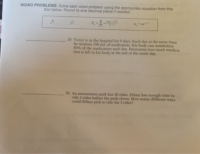 Solved WORD PROBLEMS: Solve each word problem using the | Chegg.com