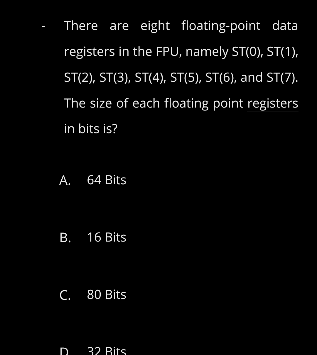 Solved There are eight floating-point data registers in the | Chegg.com