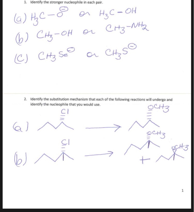 Solved 1. Identify the stronger nucleophile in each pair. а) | Chegg.com