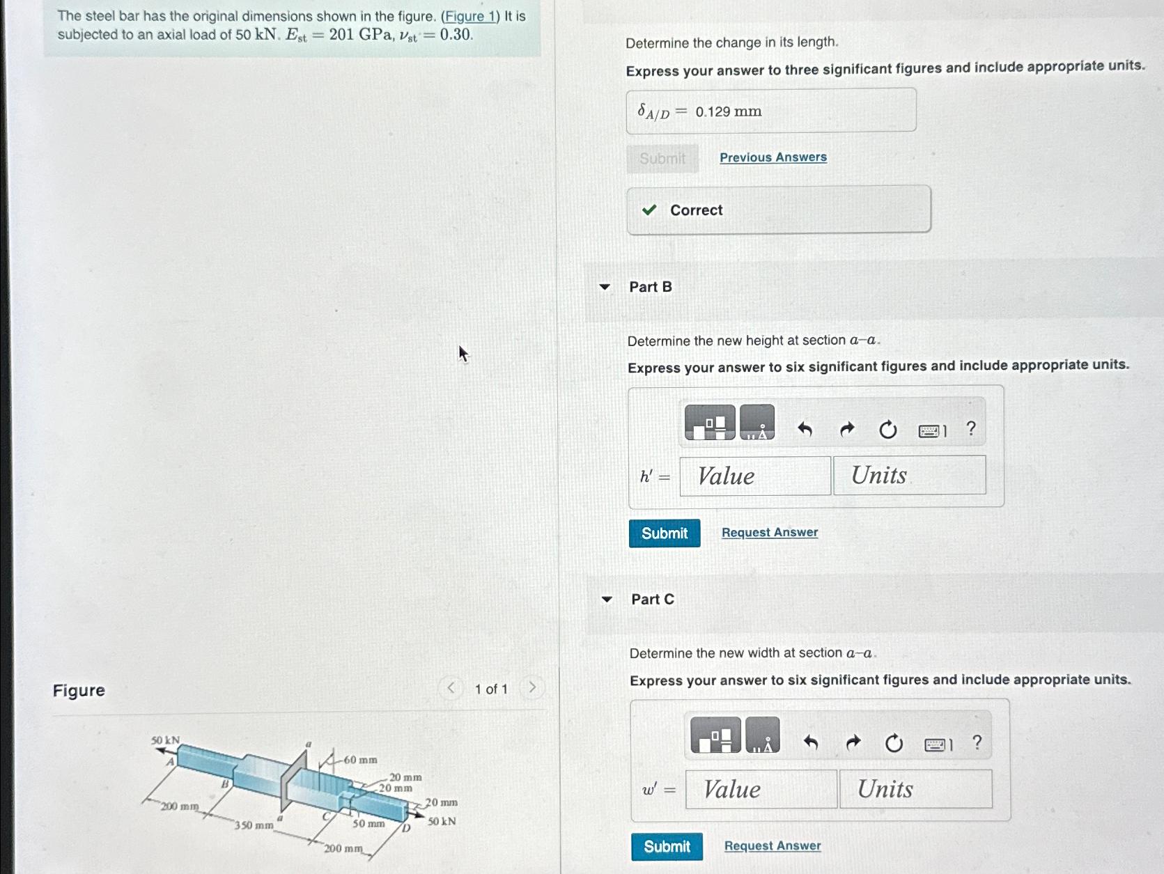 Solved The steel bar has the original dimensions shown in | Chegg.com