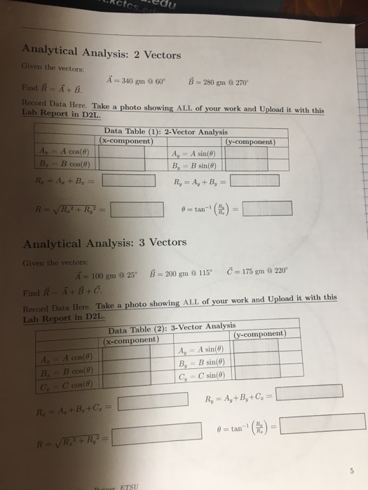 Solved Tes Ed Analytical Analysis 2 Vectors Given The