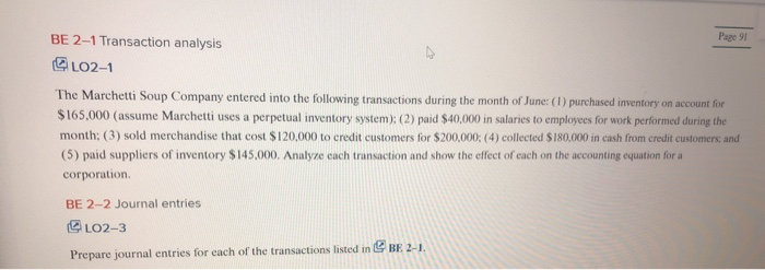 Solved BE 2-1 Transaction analysis LO2-1 The Marchetti Soup | Chegg.com