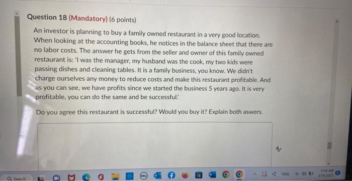 Solved Question 18 (Mandatory) (6 points) An investor is | Chegg.com
