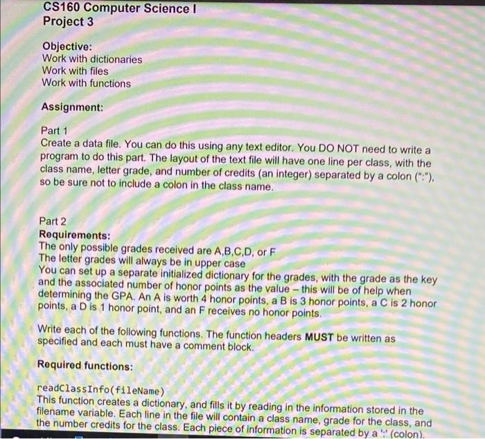 Solved Cs160 Computer Science Project 3 Objective Work With