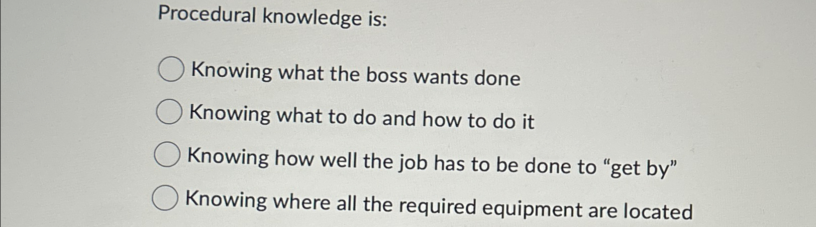 Solved Procedural knowledge is:Knowing what the boss wants | Chegg.com
