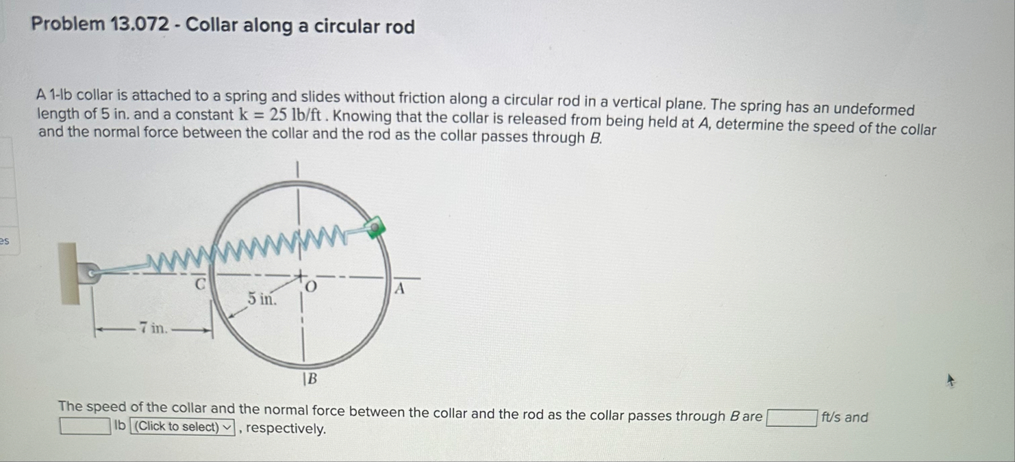 Problem 13.072 - ﻿Collar along a circular rodA 1-lb | Chegg.com