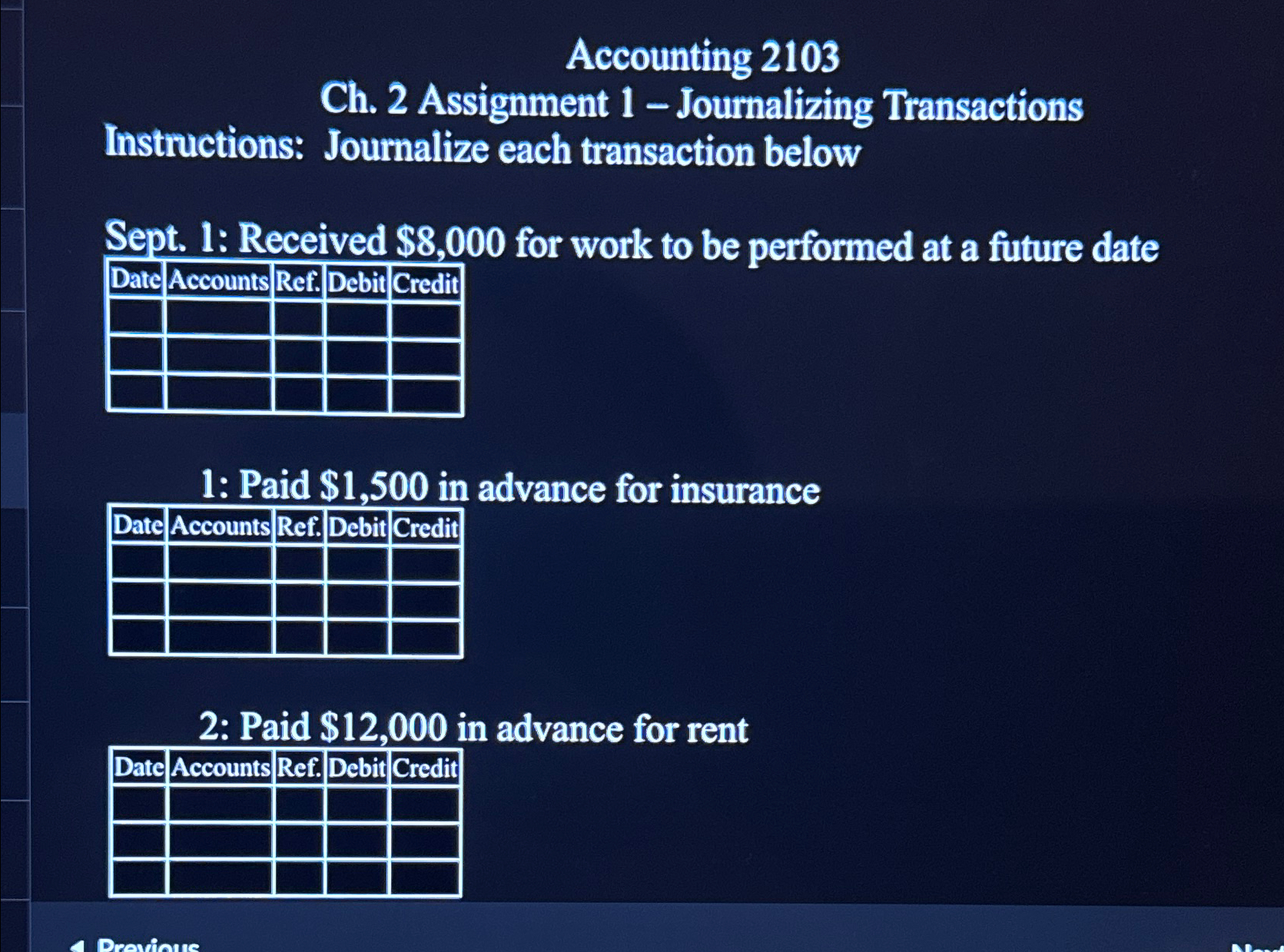 Solved Accounting 2103Ch. 2 ﻿Assignment 1 - ﻿Journalizing | Chegg.com