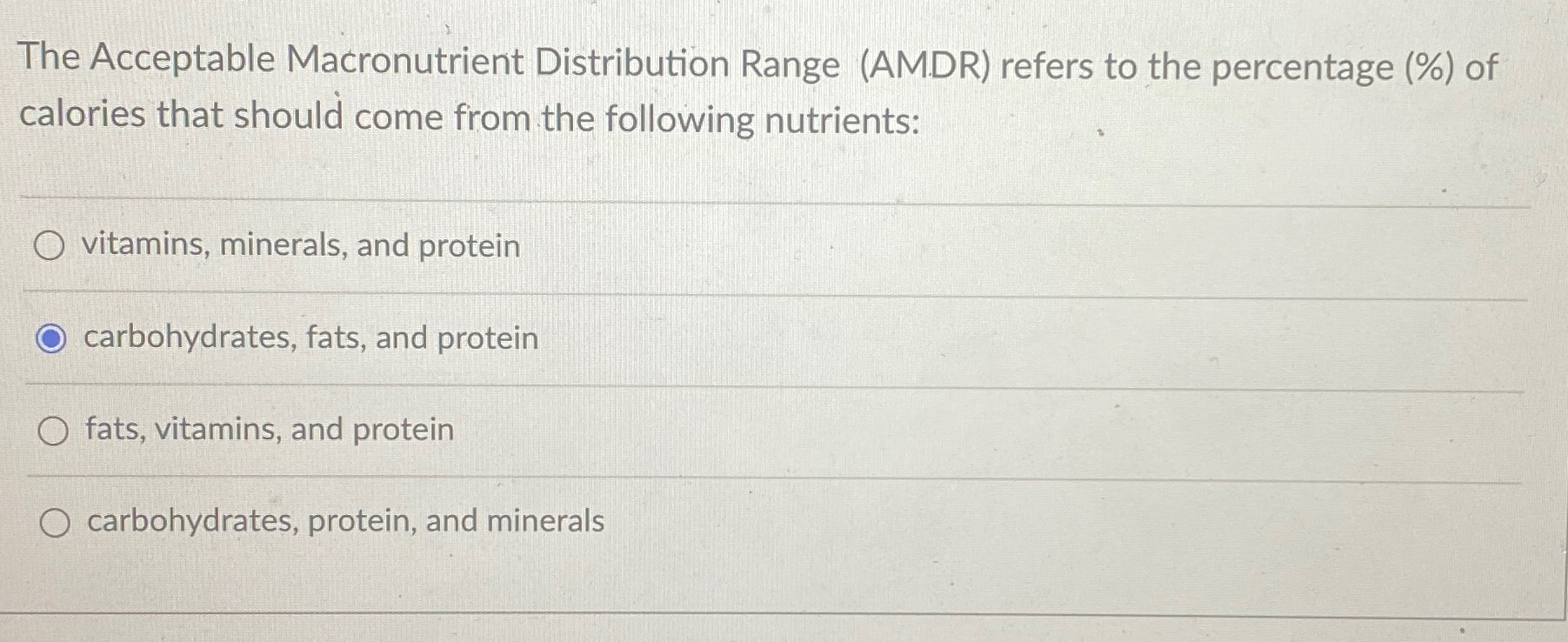 Solved The Acceptable Macronutrient Distribution Range | Chegg.com