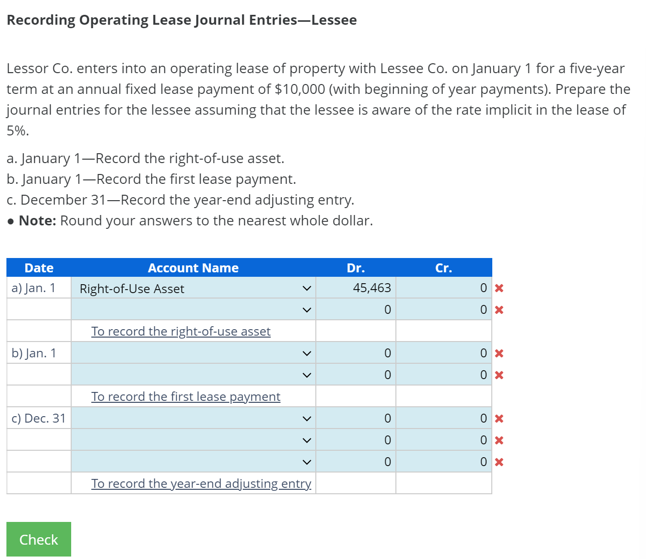 Solved Recording Operating Lease Journal | Chegg.com