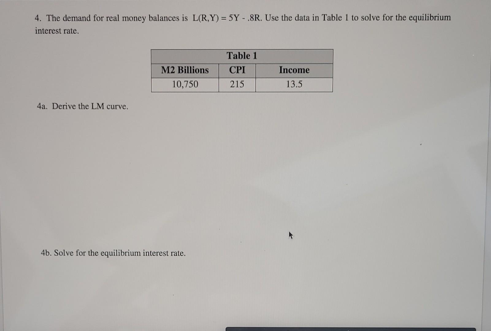 Solved 4. The demand for real money balances is | Chegg.com